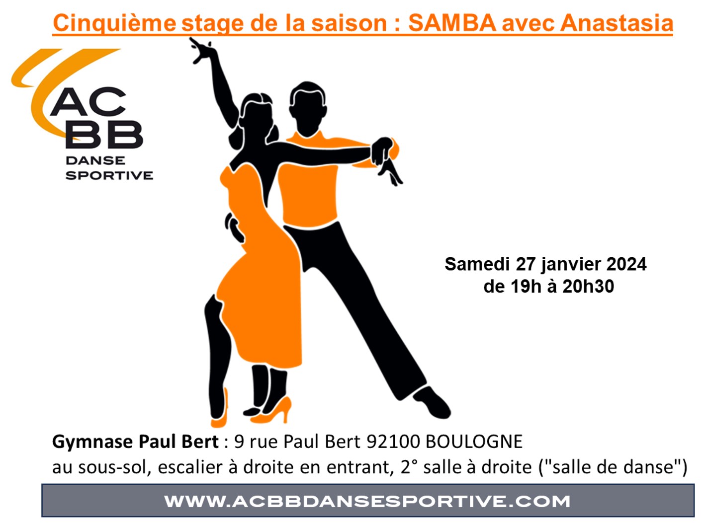 Cinquième stage Danse de Salon 2023-2024 : Samba – ACBB Danse Sportive